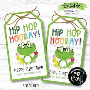 EDITABLE Back to School Tags, Hip Hop Hooray Frog Tags, First Day of ...