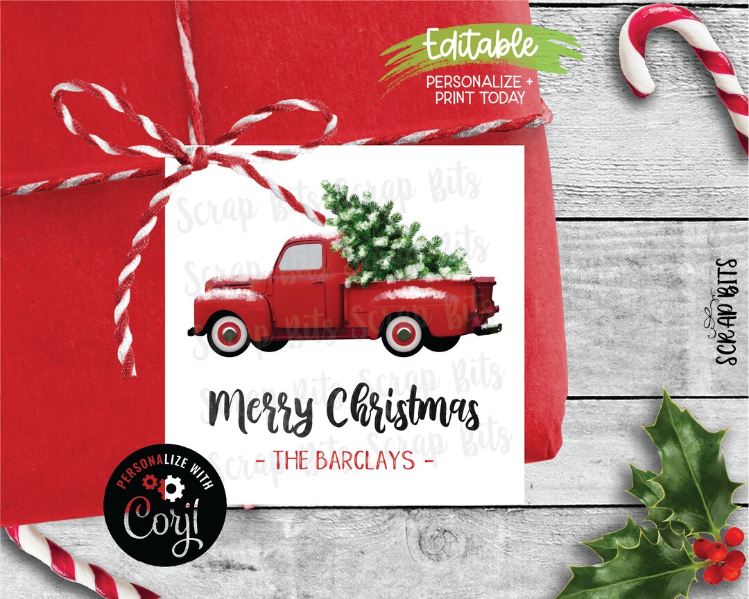 EDITABLE Christmas Tags, Red Christmas Truck Tags, Personalized ...