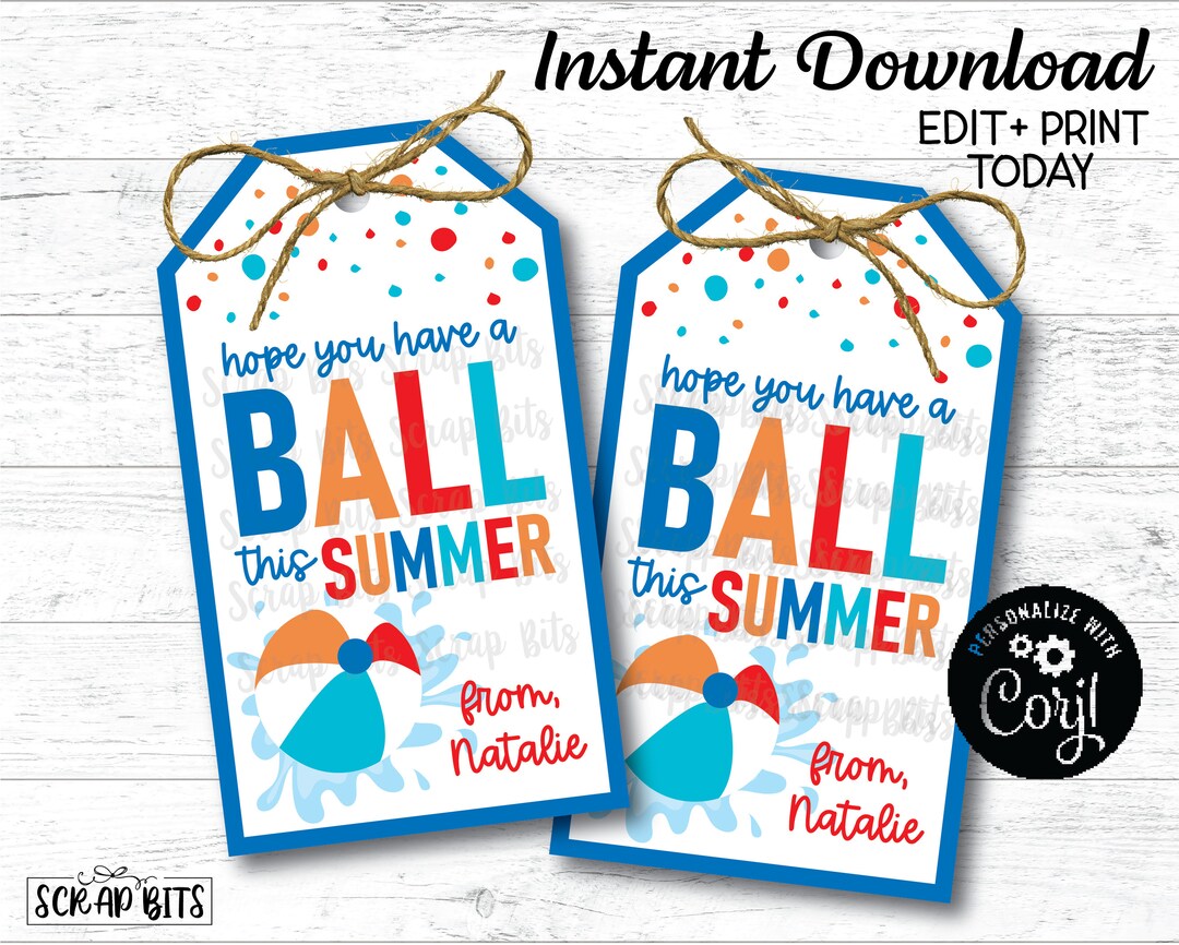 EDITABLE Printable End of Year Tags, Hope Your Have A Ball This Summer ...