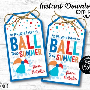 EDITABLE Printable End of Year Tags, Hope Your Have A Ball This Summer ...