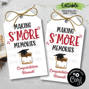 EDITABLE Smore Tags, Making S'more Memories, Smore Graduation Tags ...