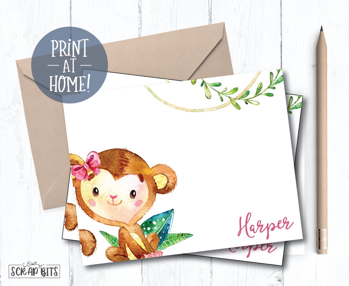 Personalized Printable Monkey Note Cards Personalized Monkey | Etsy