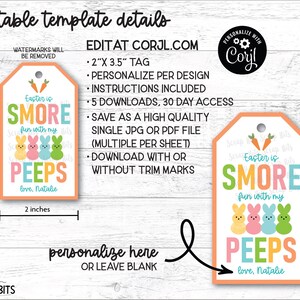 Printable Easter Smores Tags, Easter is Smore Fun With My Peeps Tags, S ...