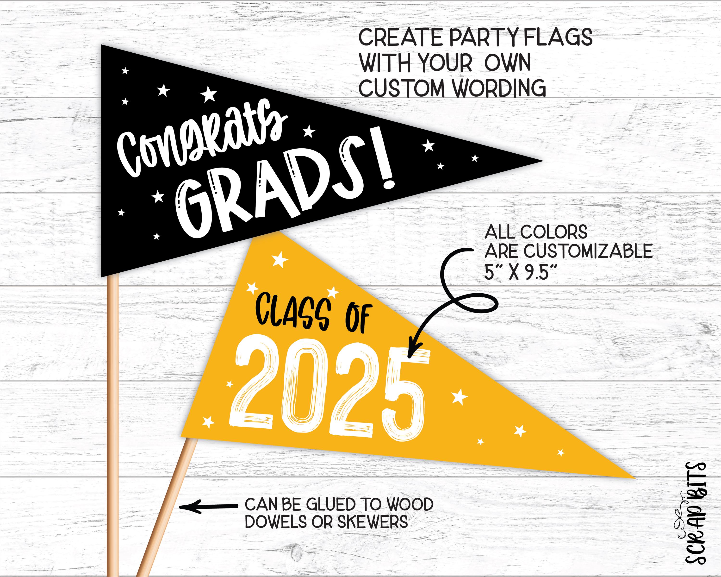 EDITABLE Graduation Pennant Flags, Congrats Name Class of 2025 ...