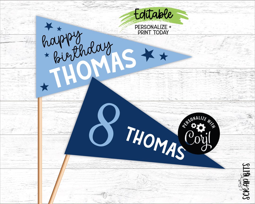 EDITABLE Birthday Pennant Flags, Name + Age Personalized Printable ...