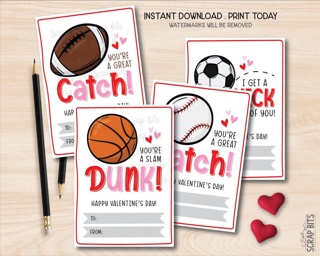 Printable Sports Balls Valentine Exchange Cards, Football, Soccer ...