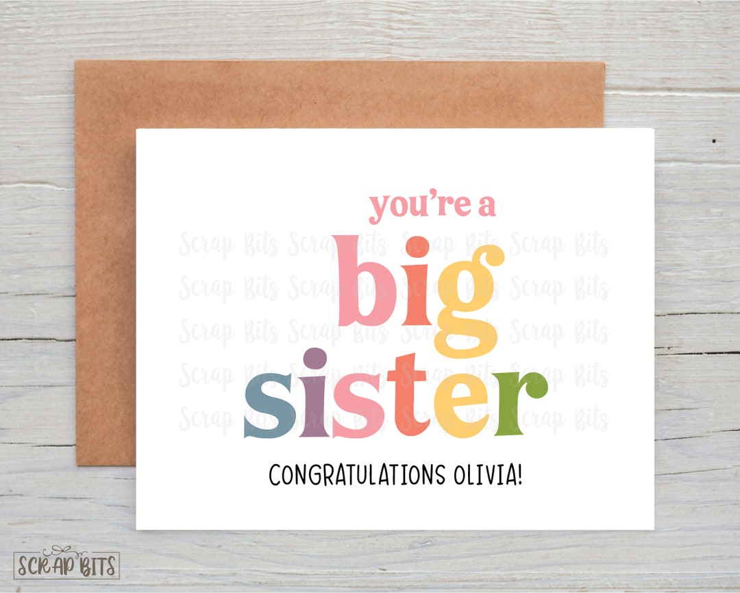 Big Sister Card, You're A Big Sister Card, Personalized Big Sister Card ...