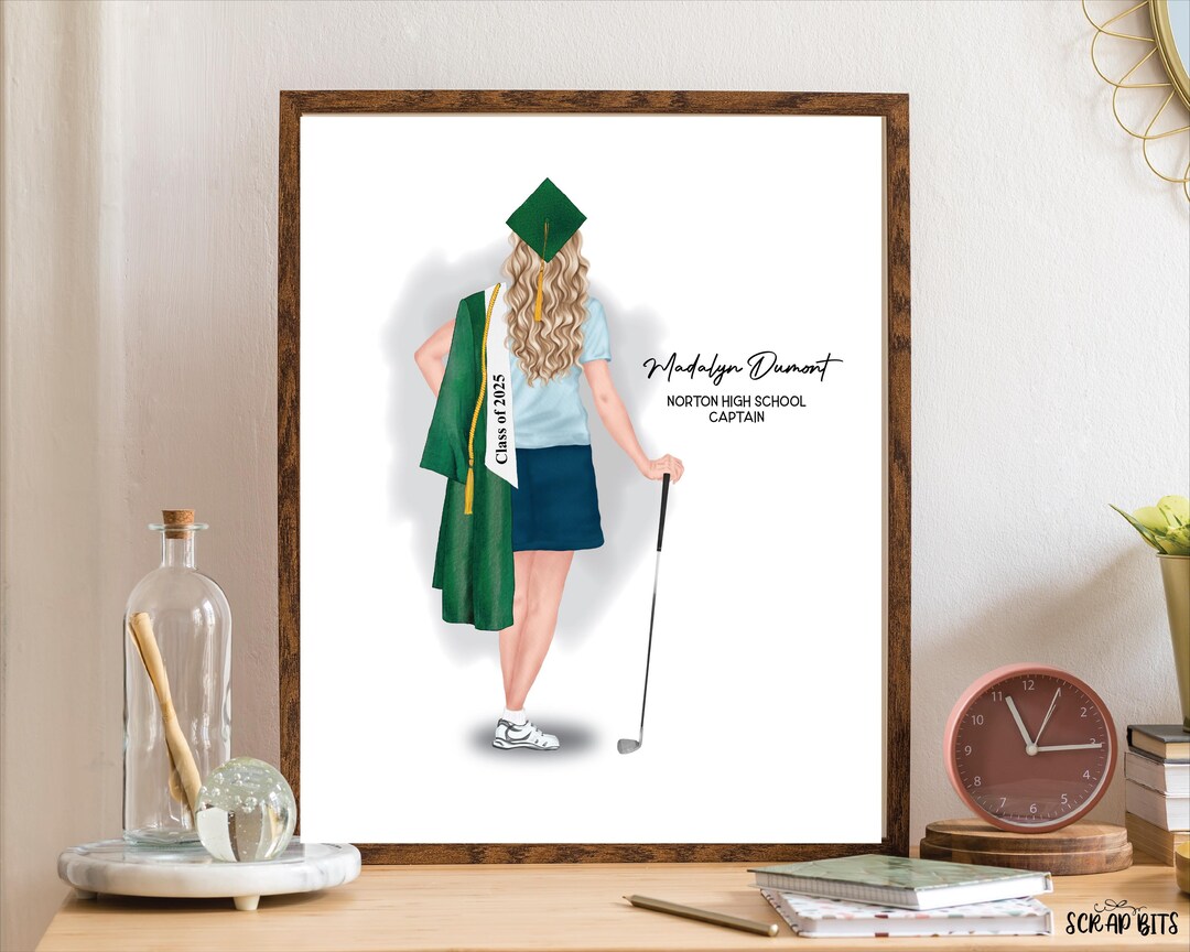 Golf Graduation Portrait Print, Custom Female Golfer Graduation Gift ...