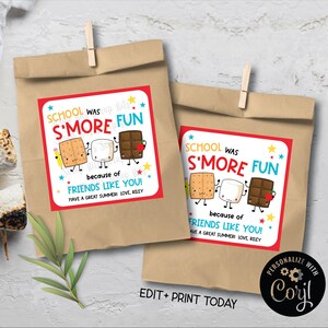 EDITABLE Smores Tags. School Was Smore Fun, Last Day of School Tags ...