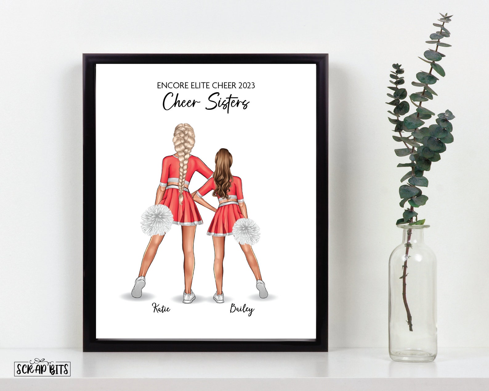 Cheer Sisters Portrait Print, Custom Big & Little Cheer Gift for ...