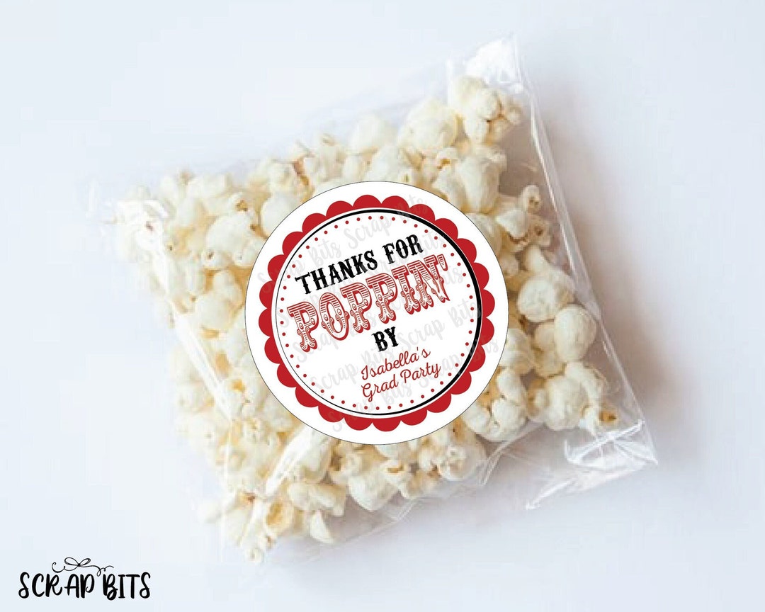 Popcorn Stickers & Bags, Thanks for Poppin By, Carnival Theme Labels ...