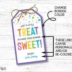 EDITABLE Summer Sweet Treat Tags, Last Day of School, Printable Tags ...