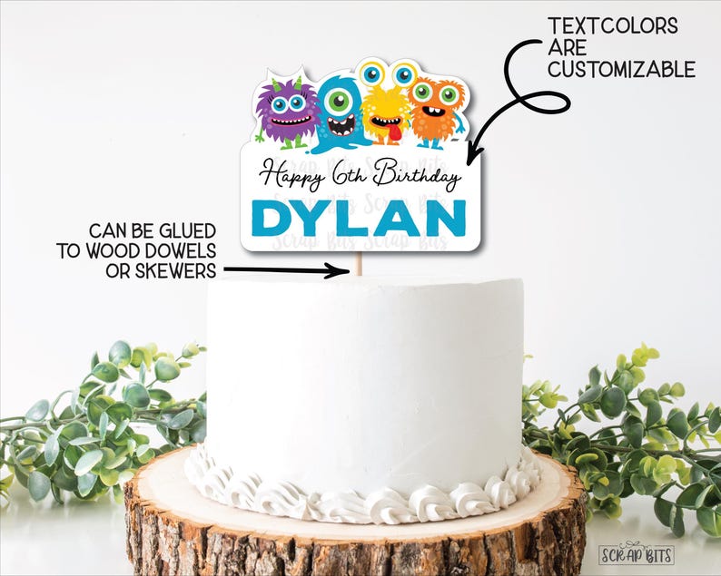 EDITABLE Monster Cake Topper, Printable Monster Birthday Party Decor ...