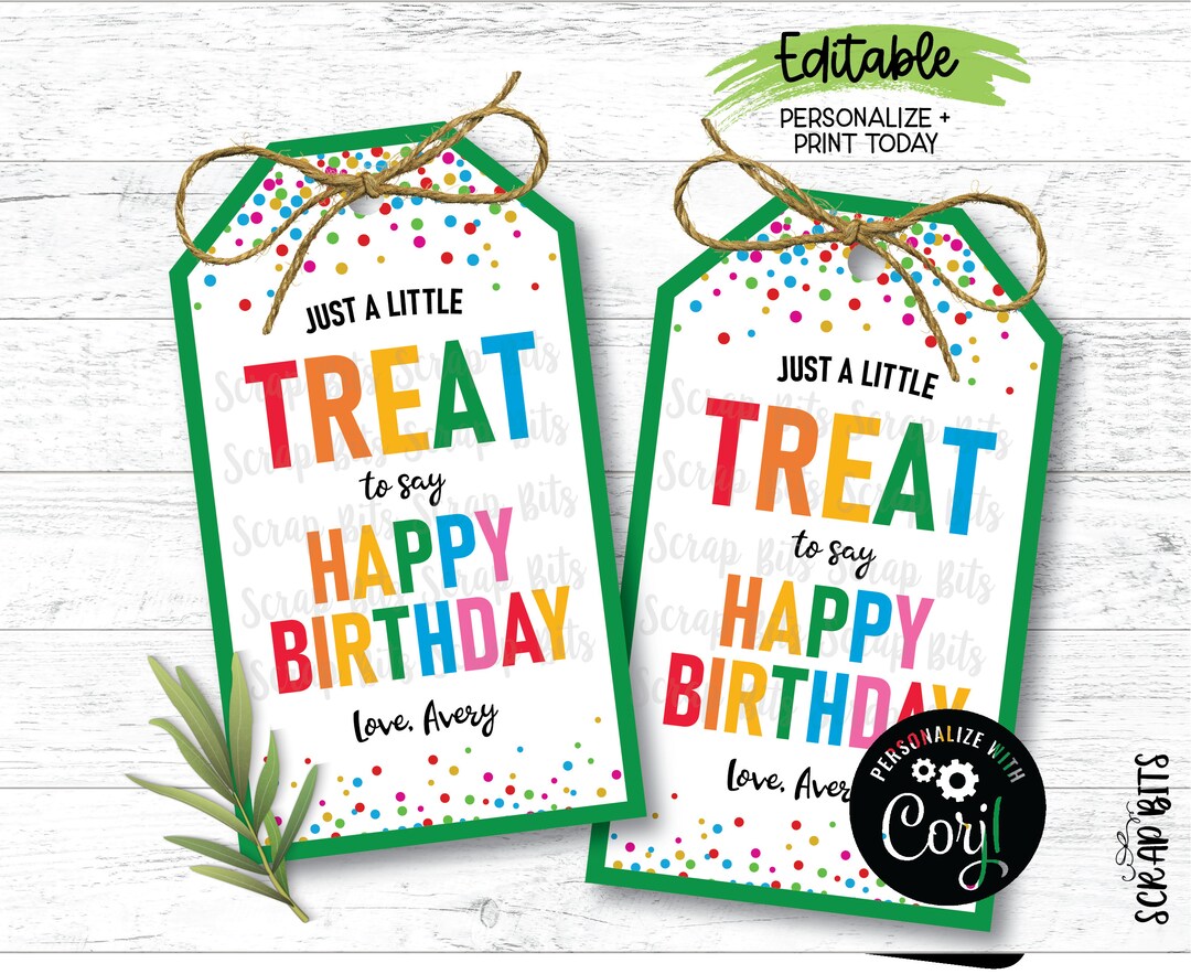 EDITABLE Birthday Gift Tags, A Little Treat to Say Happy Birthday Tags ...
