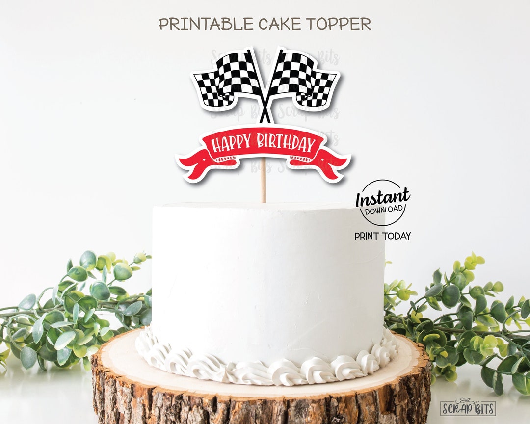 Racing Flags Cake Topper, Printable Cake Topper, Race Car Party Topper, Red Banner Racing ...