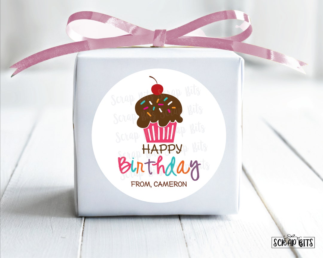 Birthday Cupcake Stickers, Happy Birthday Gift Stickers, Personalized ...