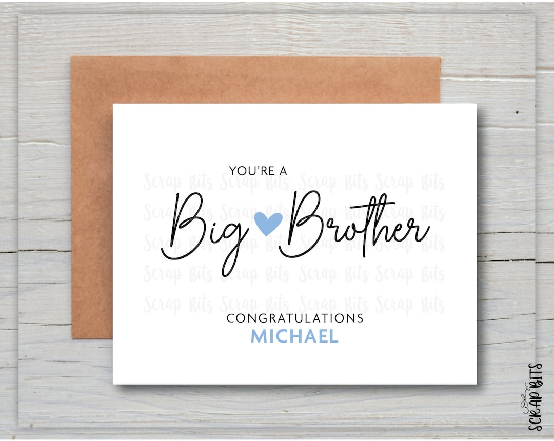 You're A Big Brother Card, Small Heart Cursive, Personalized Big ...