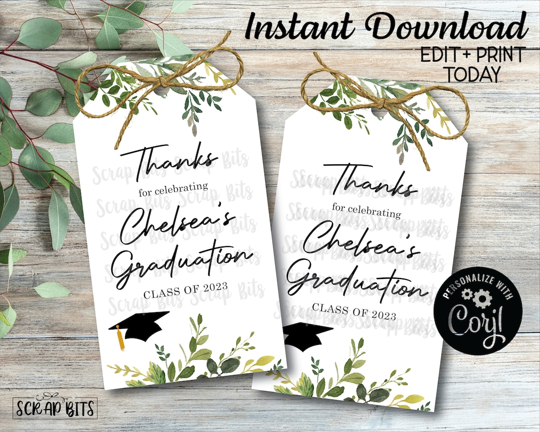 EDITABLE Graduation Tags, Watercolor Greenery, Graduation Greenery Tags ...