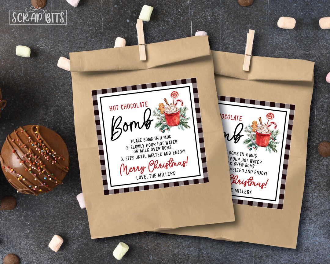 EDITABLE Christmas Tags Hot Chocolate Bomb Tags Buffalo - Etsy