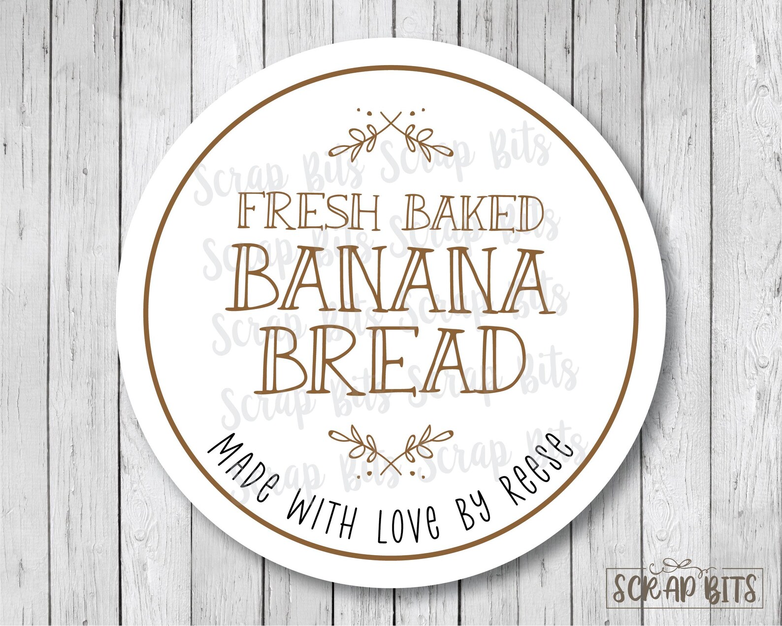 Fresh Baked Banana Bread Stickers, Quaint Doodle Sprigs, Personalized ...