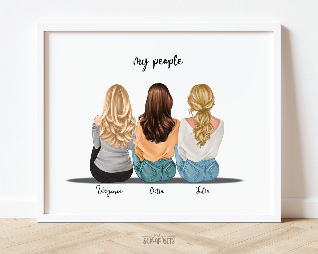 Friendship Print, Best Friends Print, Besties Gift, Sitting Friends ...