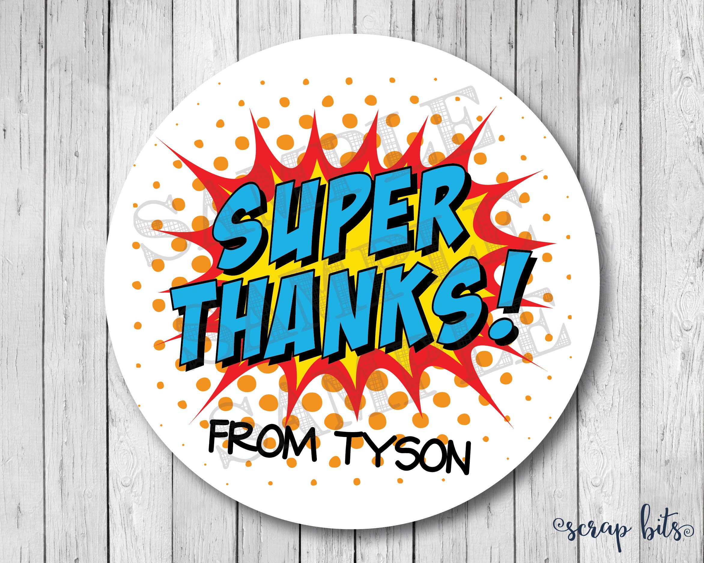 Super Thanks Stickers . Super Hero Party Stickers . Personalized Favor ...