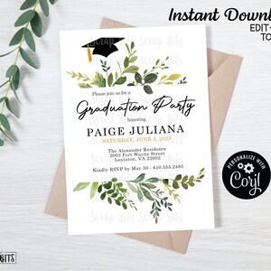 EDITABLE Graduation Party Invitation, Eucalyptus & Greenery Graduation ...