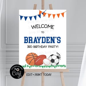 EDITABLE Sports Party Welcome Sign Template, Printable Welcome Sign ...