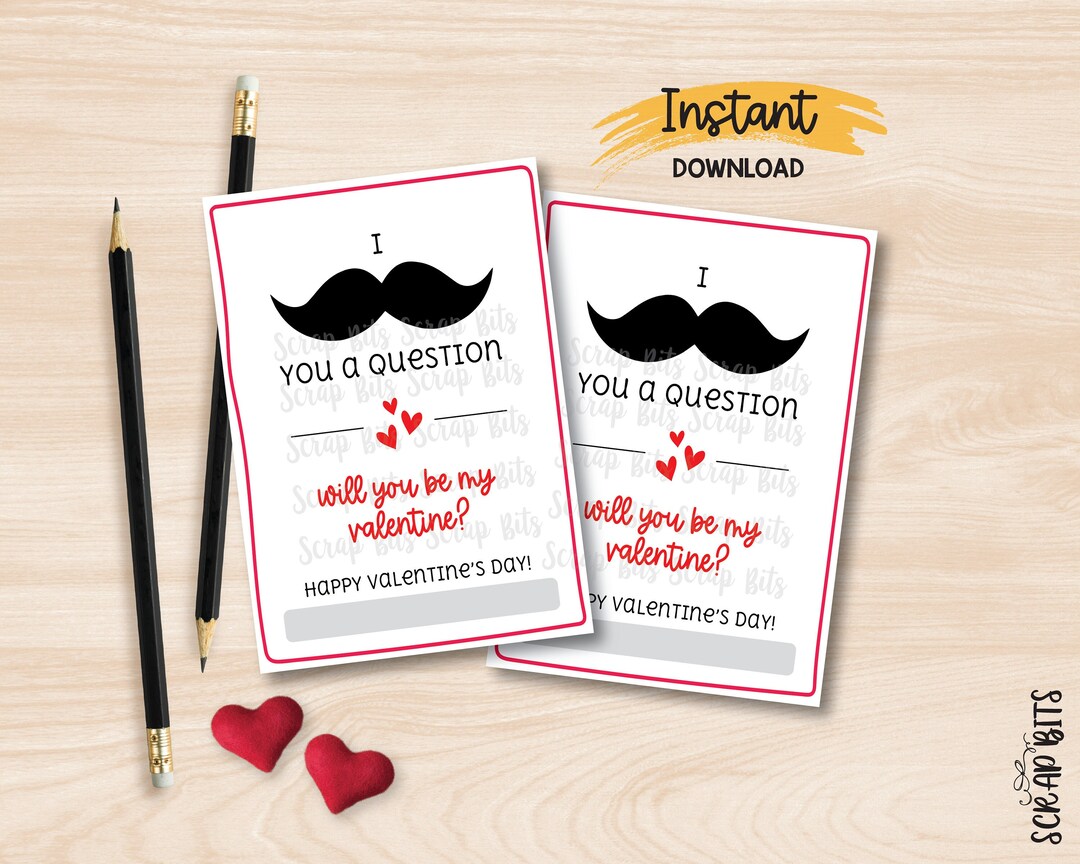 Kids Classroom Mustache Valentine Cards, I Mustache You A Question, Be ...