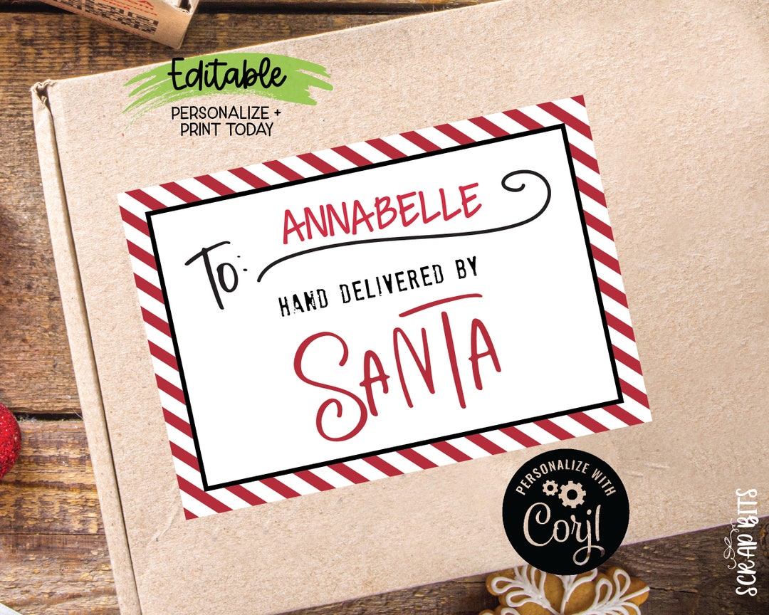 EDITABLE Santa Shipping Label, Hand Delivered by Santa Label, Printable ...