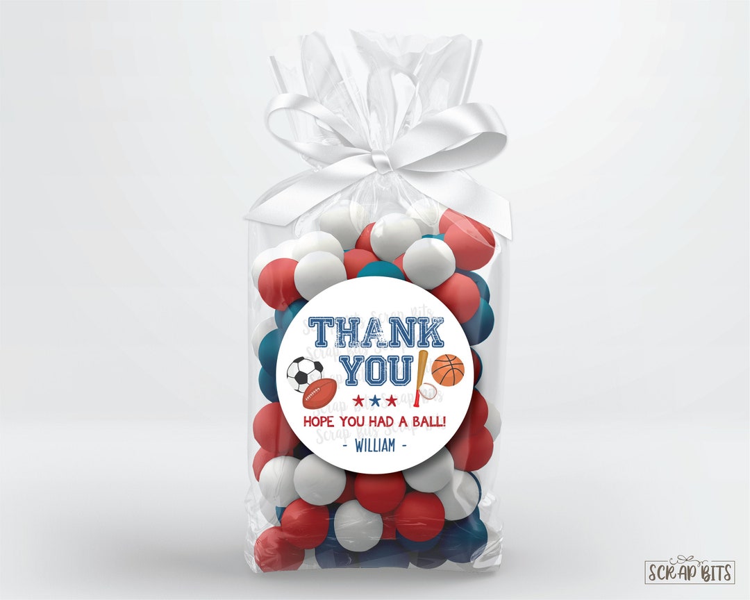 Sports Party Stickers + Treat Bags, Thank You Hope You Had A Ball ...