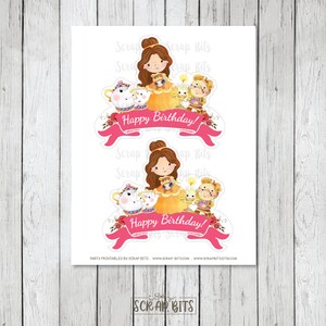 Princess Belle + Friends Cake Topper, Printable Cake Topper, Pink ...