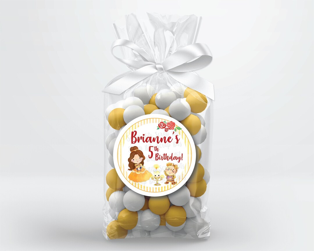 Princess Belle Stickers & Bags, She's A Beauty, Personalized Birthday ...