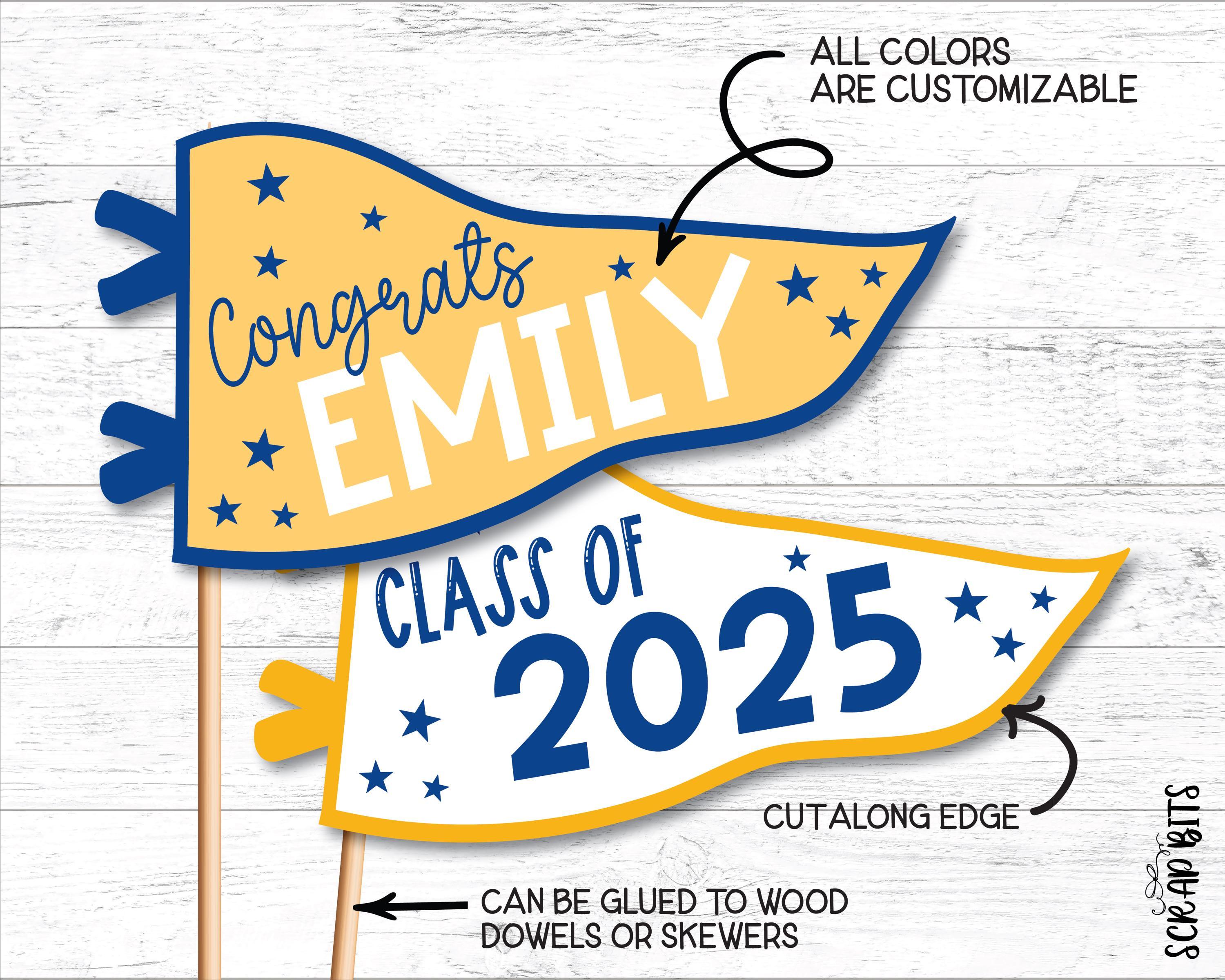 EDITABLE Graduation Pennant Flags, Congrats Name Class of 2025 ...
