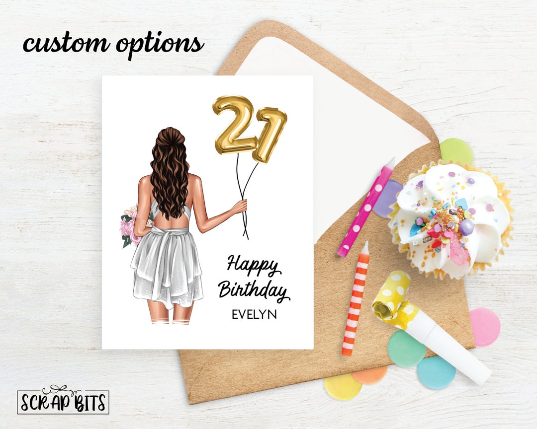 21st Birthday Card, Foil Balloons . Personalized Birthday Girl Card ...