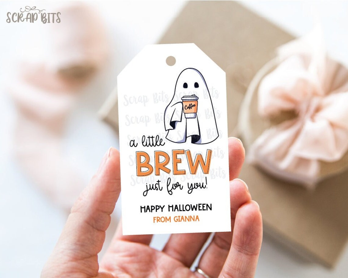 Halloween Coffee Tags, A Little Brew Just for You, Ghost With Cup, Gift ...