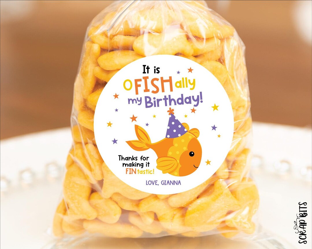 Goldfish Birthday Stickers + Treat Bags, It's O Fish Ally My Birthday ...
