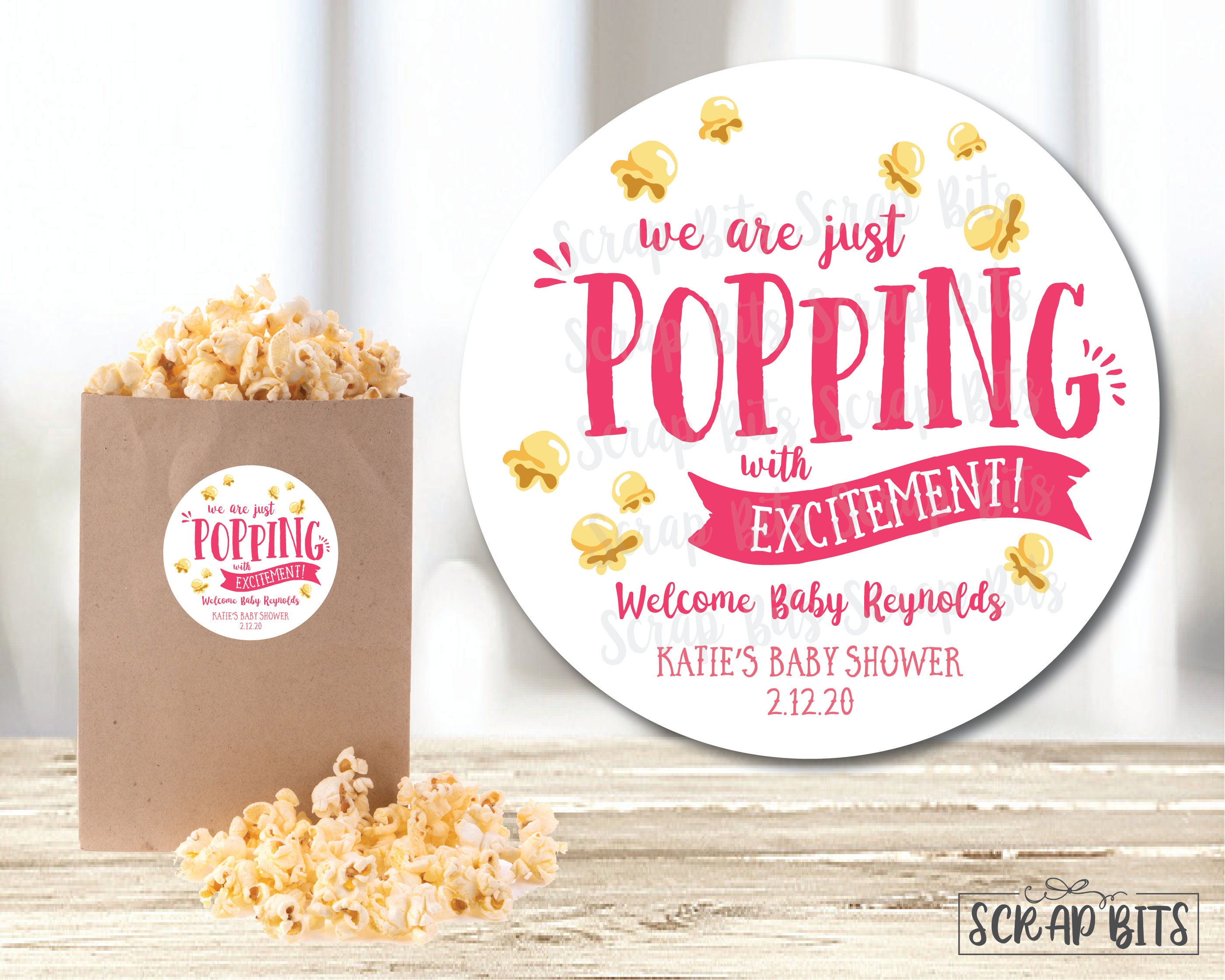 We Are Just Popping With Excitement, Popcorn Baby Shower Stickers ...