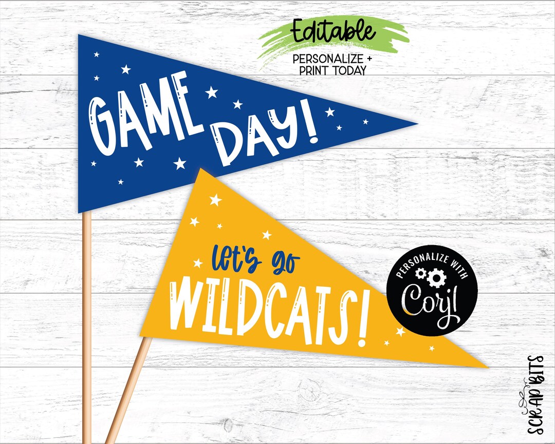 EDITABLE Game Day Pennant Flags, Let's Go Team Mascot, Personalized ...