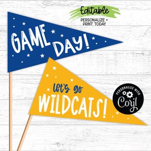 EDITABLE Game Day Pennant Flags, Let's Go Team Mascot, Personalized ...