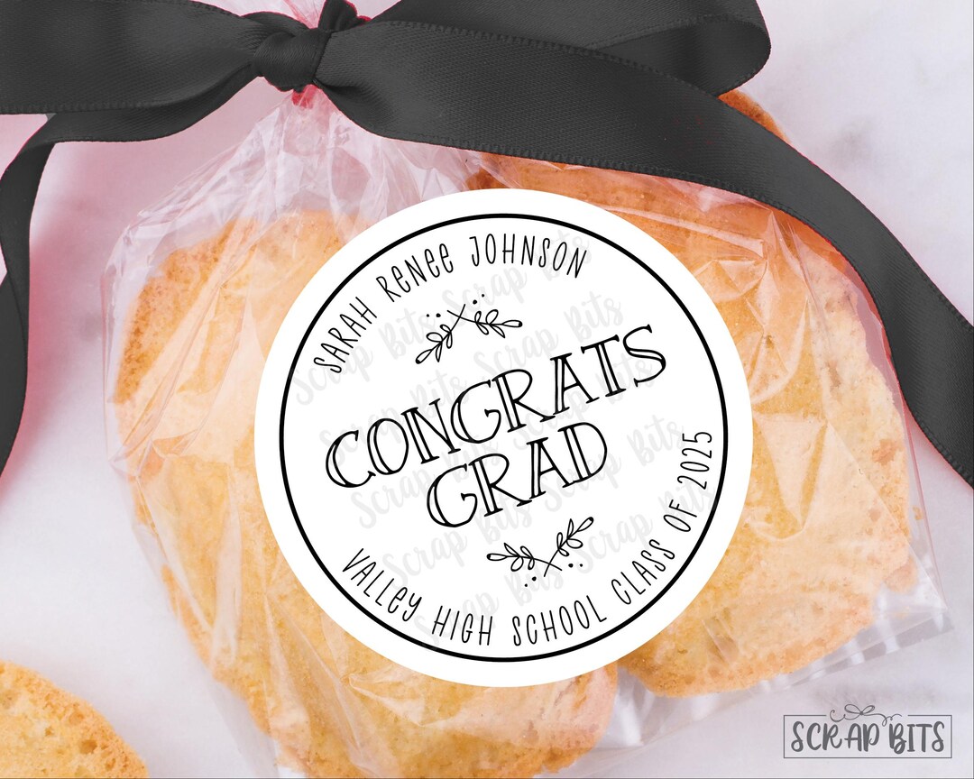 Graduation Stickers, Congrats Grad, Quaint Doodle Sprigs, Personalized ...