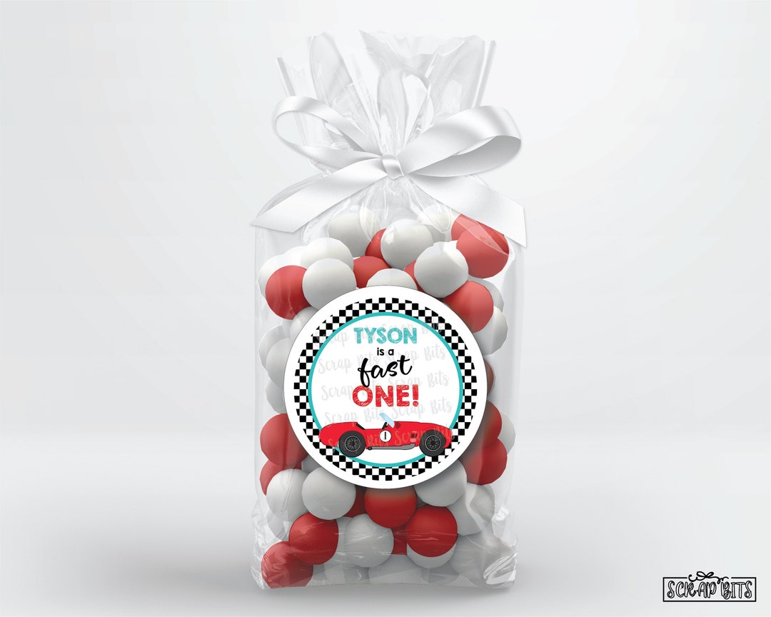 Fast One Racing Birthday Party Stickers & Treat Bags, First Birthday ...