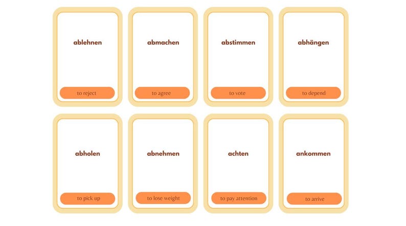 Comprehensive German Verb Flashcards Set 480 Verbs From A1 to C2 Levels ...