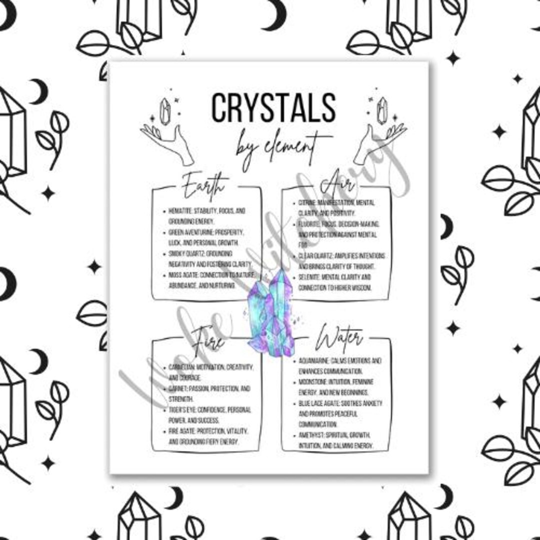 Elemental Crystal Cheat Sheet Witchcraft Spell Printable Witchcraft ...