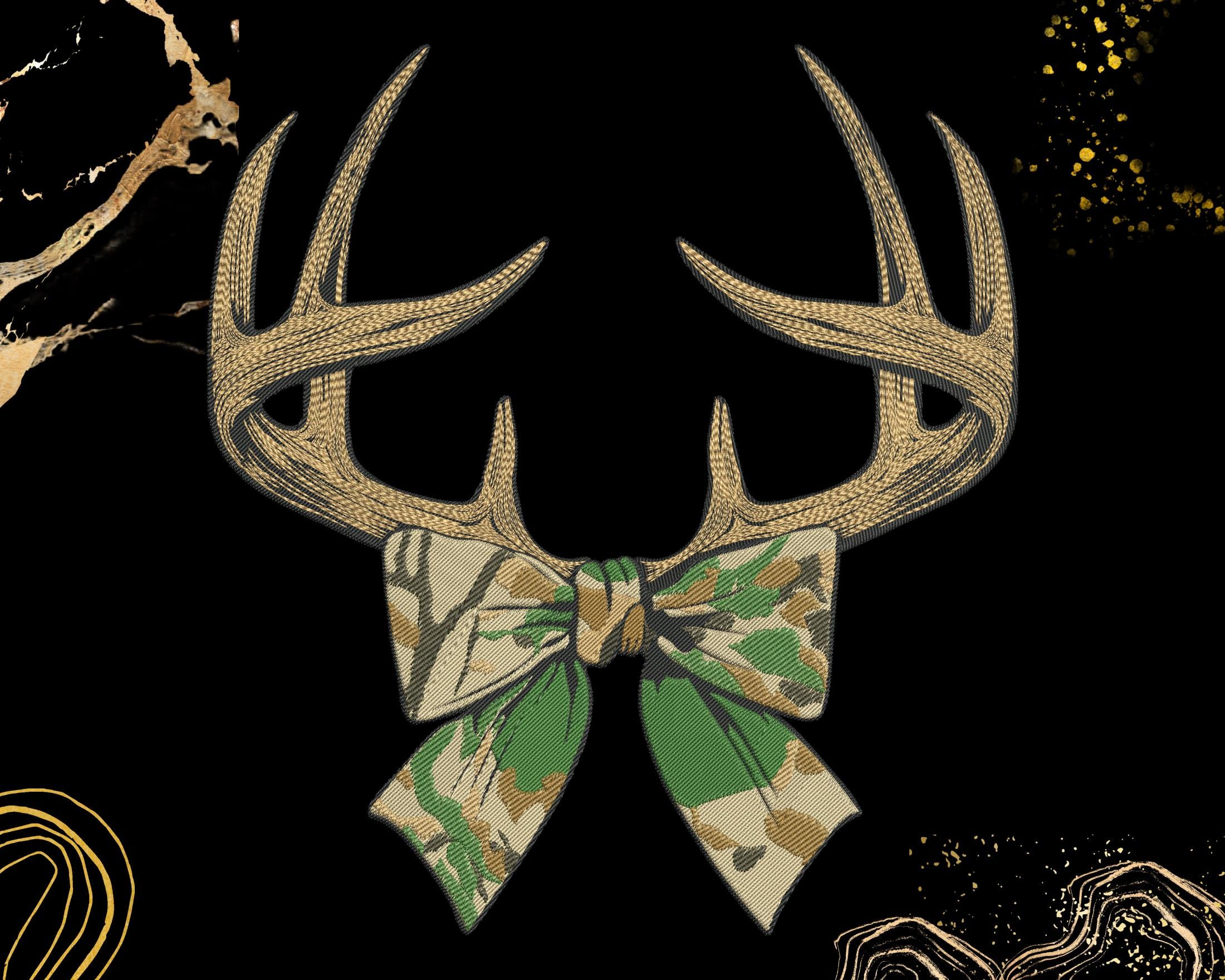 Deer Antlers With Camo Bow Embroidery Design | Hunting Rustic Theme ...