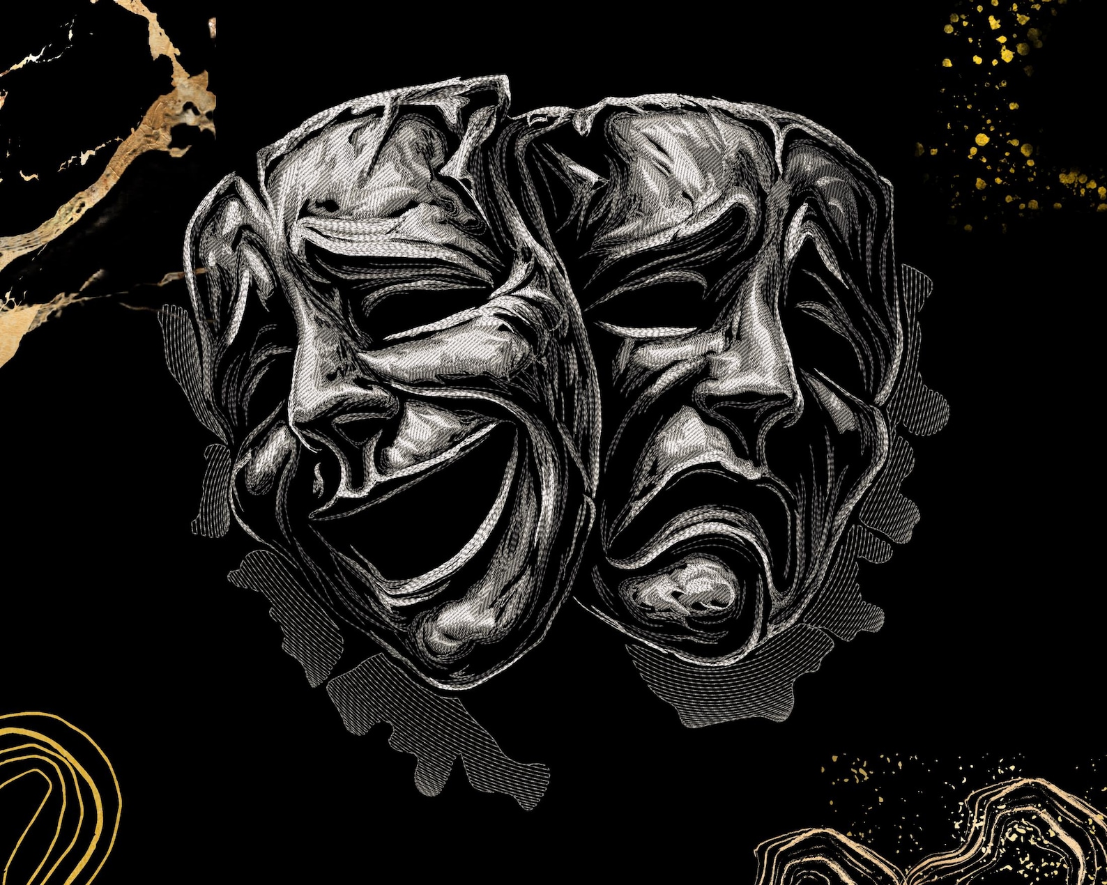 Comedy Tragedy Masks Embroidery Design | Gothic Theater Art | Drama and ...