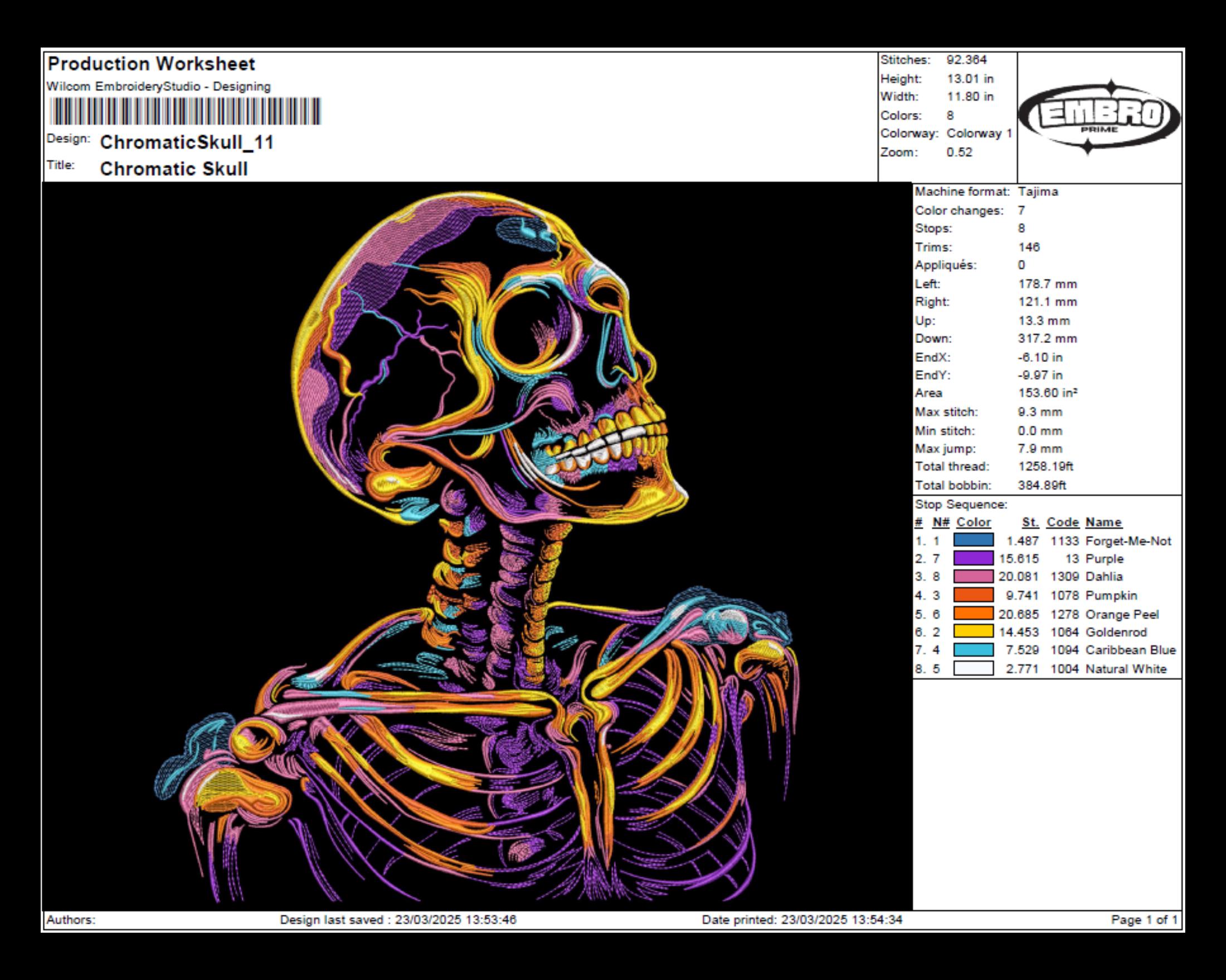Chromatic Skull Embroidery | Digital Embroidery Design | Gothic ...