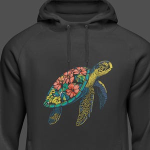 Sea Turtle Embroidery Design | Floral Tropical Animal Theme | for Black ...