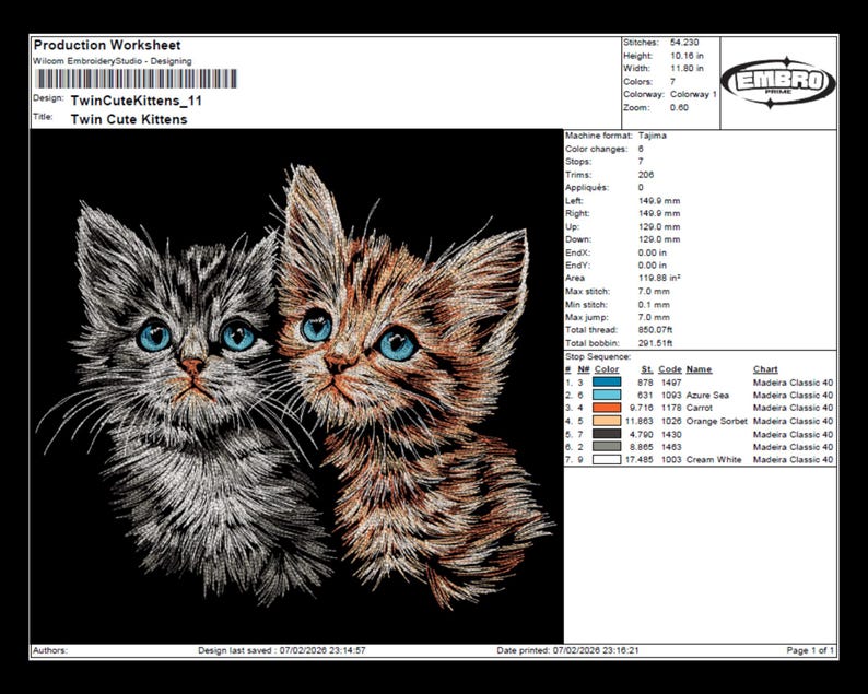 Desenho de Bordado de Gatinhos Gêmeos Fofos | Retrato Adorável de Gato ...