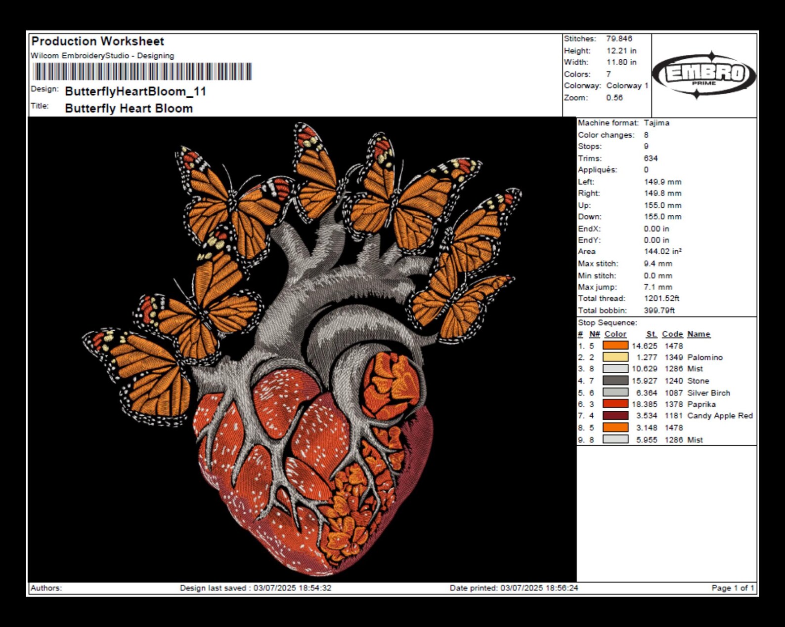 Butterfly Heart Embroidery | Anatomical Floral Organ With Monarch ...